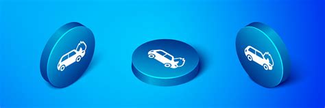 파란색 배경에 격리 된 등색 불타는 자동차 아이콘 불에 자동차 화재와 연기로 덮인 깨진 자동차 파란색 원 버튼입니다 벡터 0명에