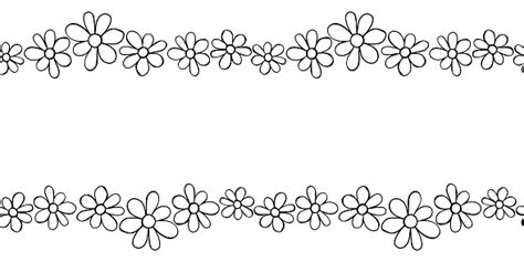벡터 핸드 그린 테두리 작은 윤곽검은 꽃의 프레임 낙서 스타일에 Chamomiles 수평 상단과 하단 테두리 생일 장식 인사말 카드 어린이 테마 0명에 대한 스톡 벡터 아트