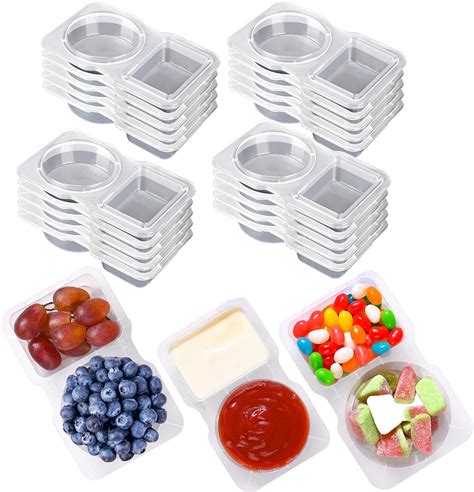 20pcs Double Compartment Condiment Container Reusable Snack