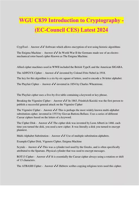WGU C Introduction To Cryptography EC Council CES Latest WGU C Stuvia US