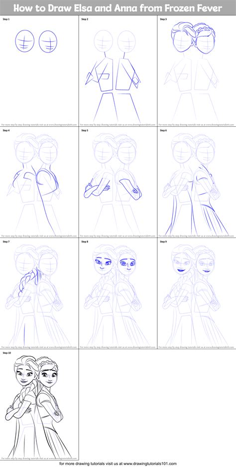 How To Draw Elsa And Anna From Frozen Fever Printable Step By Step Drawing Sheet