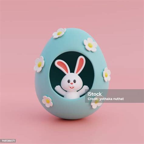 귀여운 만화 토끼와 부활절 달걀이 분홍색 배경에 격리되어 있습니다 행복한 부활절 날 국제 봄 축하 3d 렌더링 4월에 대한 스톡 사진 및 기타 이미지 Istock