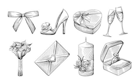 웨딩 요소 컬렉션 무료 벡터