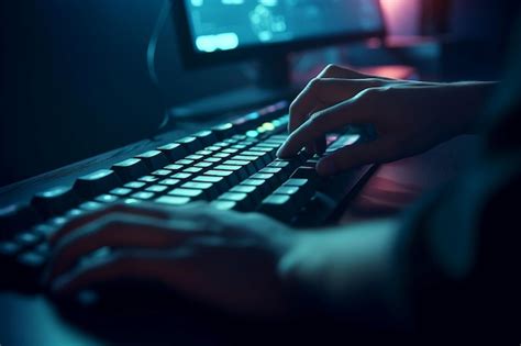 Premium Ai Image Hand Typing Keyboard In Night Person Internet