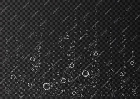 수중 Fizzing 공기 물 또는 검은 배경에 산소 거품 발포성 음료 바다 수족관에서 탄산 반짝임 샴페인 소다 팝 해저 벡터 텍스처 프리미엄 벡터
