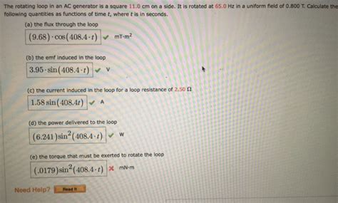 solved the rotating loop in an ac generator is a square 11 0