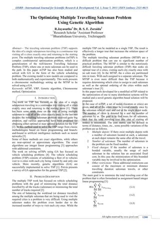 The Optimizing Multiple Travelling Salesman Problem Using Genetic Algorithm PDF