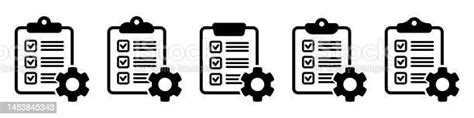 기어 분리 아이콘이 있는 클립보드 기술 지원 체크 리스트 아이콘입니다 관리 플랫 아이콘 개념입니다 소프트웨어 개발 기어 기계 부분에 대한 스톡 벡터 아트 및 기타 이미지