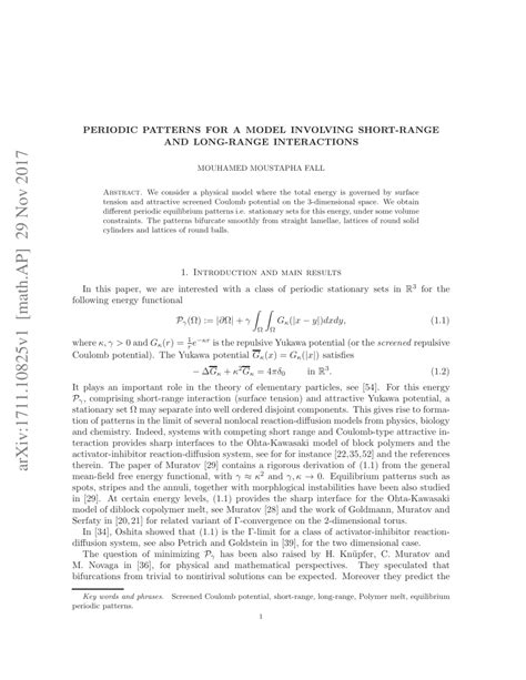 Pdf Periodic Patterns For A Model Involving Short Range And Long Range Interactions