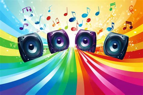 Abstract Colorful Sound Waves Spread Out From Speakers Visualizing Music Stock Image Image Of