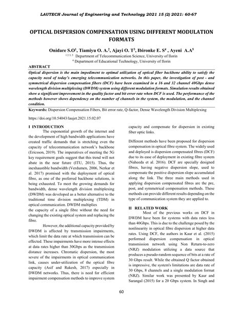 Pdf Optical Dispersion Compensation Using Different Modulation Formats