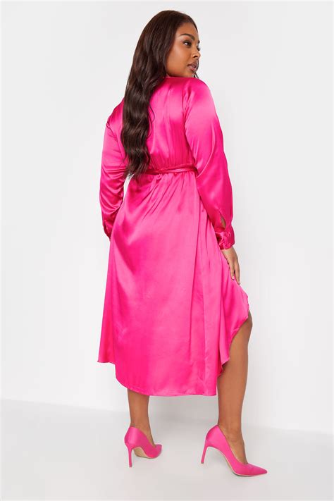 Yours Plus Size Pink Satin Wrap Dress Yours Clothing