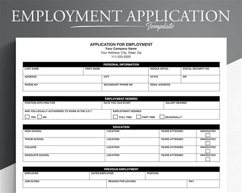 Employment Application Form Word