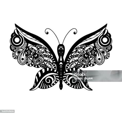 젠탱글 스타일의 나비 형태의 장식 요소 엽서 티셔츠 포스터 문신 헤너 그림의 디자인을위한 템플릿입니다 0명에 대한 스톡 벡터 아트 및 기타 이미지 Istock