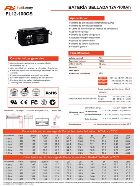 Batería Agm 12v 250ah Y Litio 150ah Pdf Poder Física