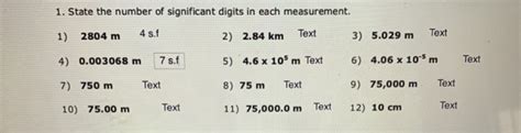 Solved 1 State The Number Of Significant Digits In Each