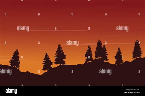 Silhouette Of Tree Lined With Orange Sky Scenery Stock Vector Image Art Alamy