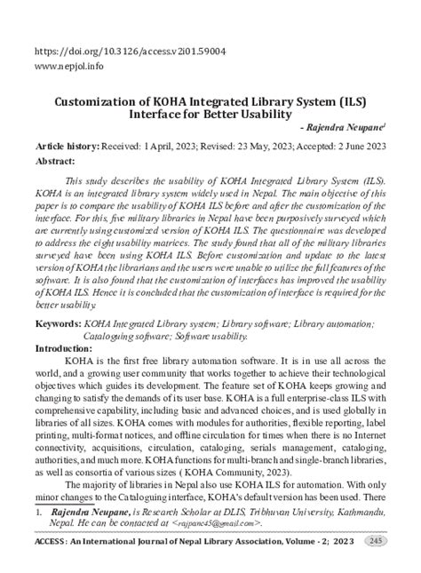 Customization Of Koha Integrated Library System Ils Interface For