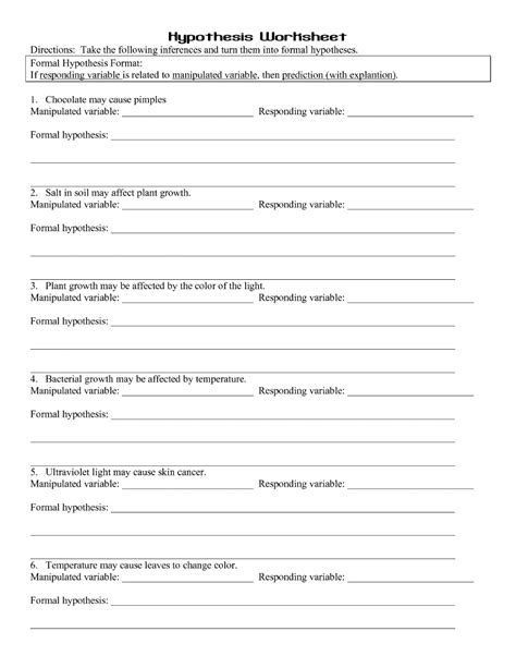 Hypothesis Worksheet Th Grade