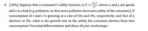 solved 10 suppose that a consumer s utility function is