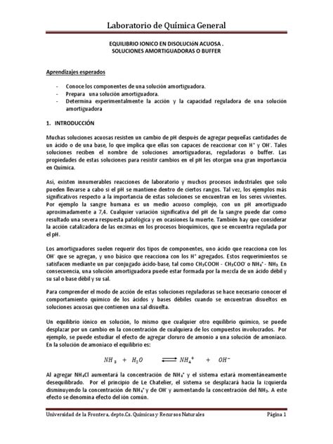 Guía 5 Equilibrio Ácido Base Buffer Pdf Solución Tampón Ácido