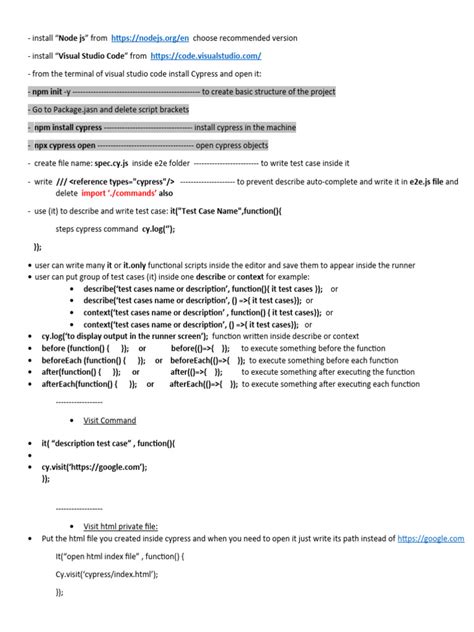 Cypress Commands Pdf Button Computing Software Development