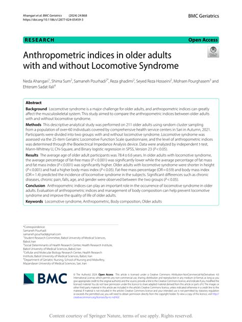 Pdf Anthropometric Indices In Older Adults With And Without Locomotive Syndrome