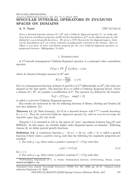 Pdf Singular Integral Operators In Zygmund Spaces On Domains