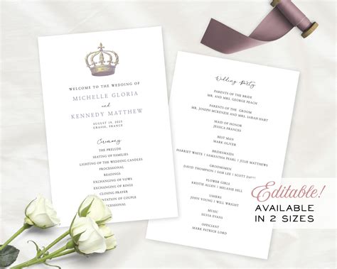 Formal Crown French Inspired Editable Wedding Program Template Laura Kinker