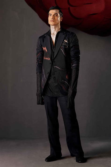 Buy Jatin Malik Black Modal Rayon Poster Eyes Embellished Overshirt And