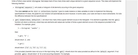 solved write a python class named histogram that keeps track
