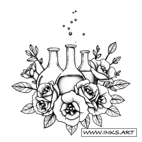 Tattoo Design Lab Equipment Meets Floral Bouquet Style Dotwork