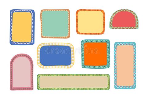 Hand Drawn Frames In Retro Style Vintage Exotic Frame Set Stock