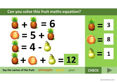 Fruit And Veggies Equations English Esl Powerpoints