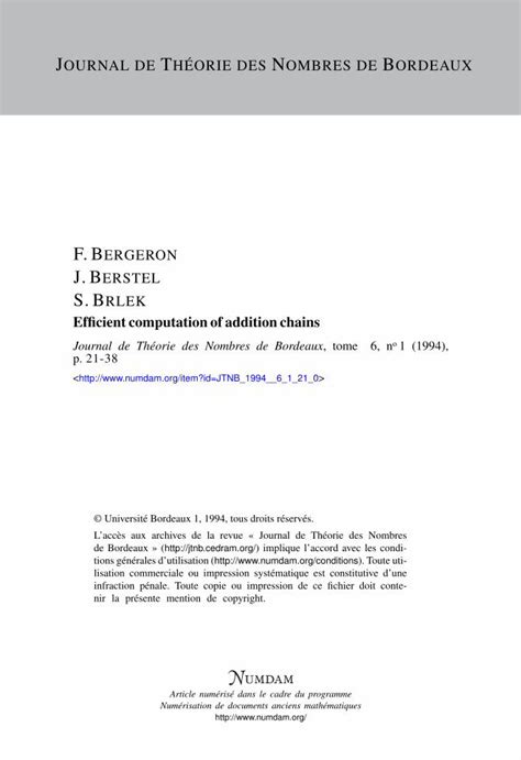 Pdf Efficient Computation Of Addition Chains · 21 Efficient