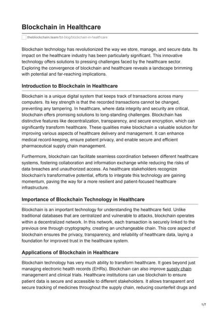 Blockchain In Healthcare An Overview Pptx Healthcare Industry
