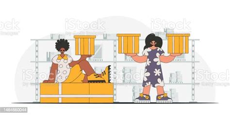 남자와 여자가 상자를 들고 있다 택배 팀 화물 및 화물 발송의 그래픽 표현 가상현실에 대한 스톡 벡터 아트 및 기타 이미지 가상현실 남자 배달 Istock