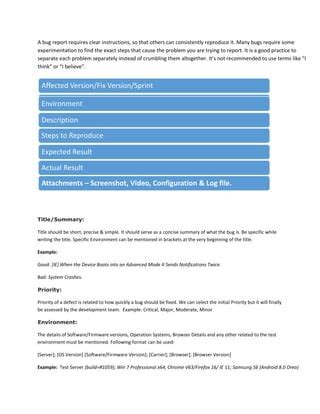 Bug Reporting Template PDF