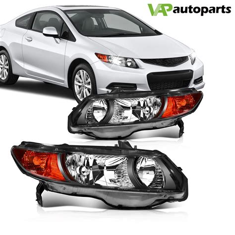 For Honda Civic Coupe 2006 2011 Headlights Assembly Pair Black Housing