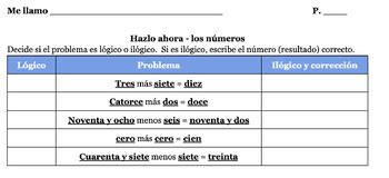Spanish Numbers Warm Up Lógica ilógica by Sierra Mitchell TPT