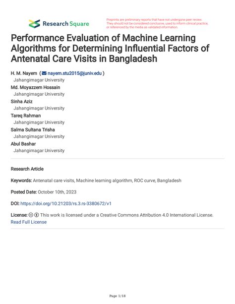Pdf Performance Evaluation Of Machine Learning Algorithms For