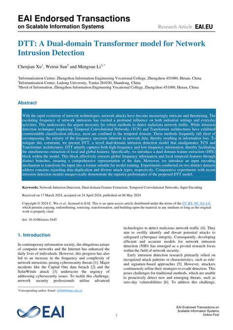 Pdf Dtt A Dual Domain Transformer Model For Network Intrusion Detection