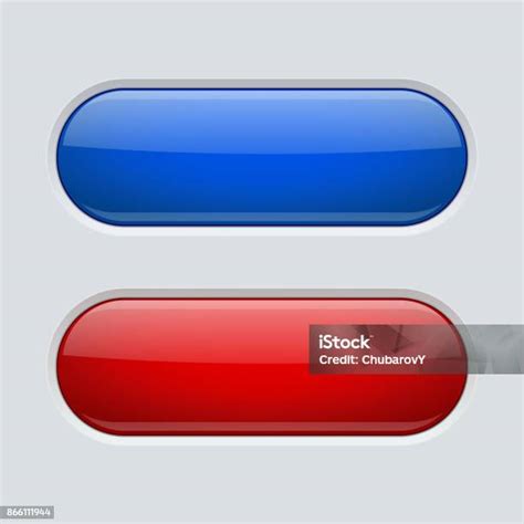파란색과 빨간색 타원형 버튼입니다 회색 플라스틱 배경 0명에 대한 스톡 벡터 아트 및 기타 이미지 0명 3차원 형태 공란