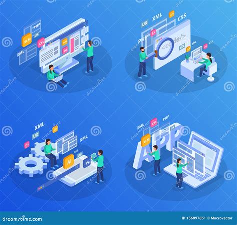 Web Development Isometric Concept Stock Vector Illustration Of Character Develop 156897851