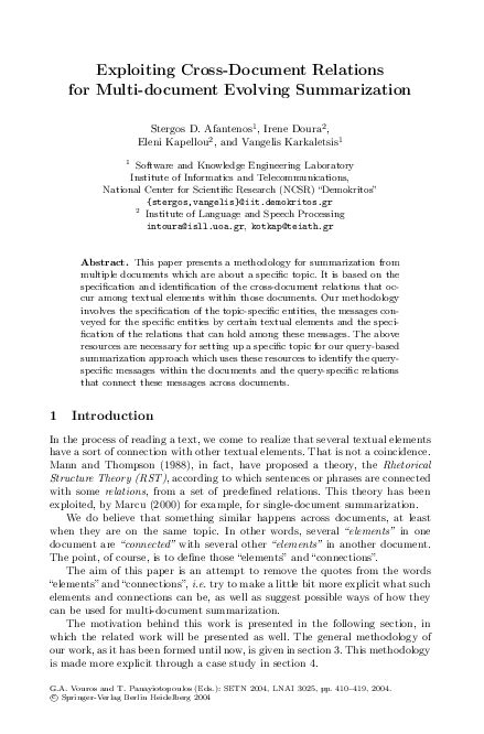 Pdf Exploiting Cross Document Relations For Multi Document Evolving