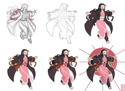 Stages Of Drawing Kamado Nezuko By Pikhtina On Deviantart