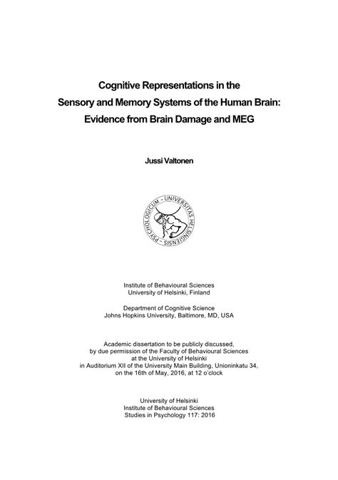 Cognitive Representations In The Sensory And Memory Systems Of The Human Brain Evidence From