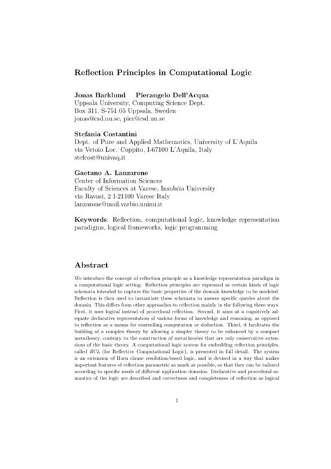 Pdf Reflection Principles In Computational Logic