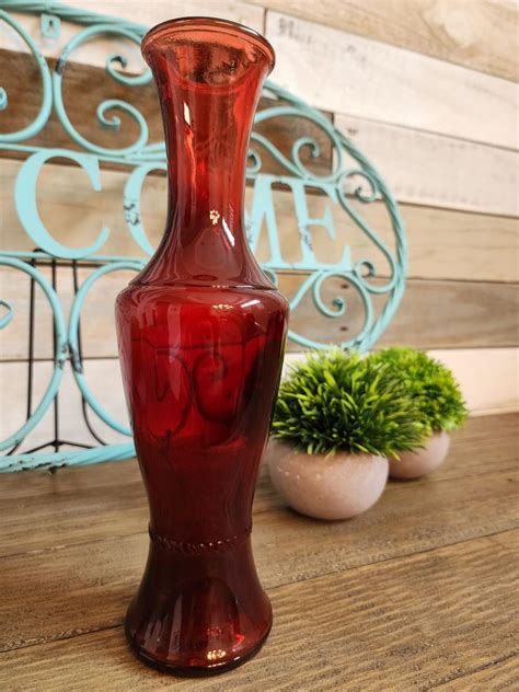 Vintage Wheaton Ruby Red Tall Vase 11 With Decorative Rope Belt R2B3 4 Etsy