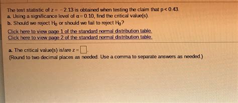 Answered The Test Statistic Of Z 2 13 Is… Bartleby